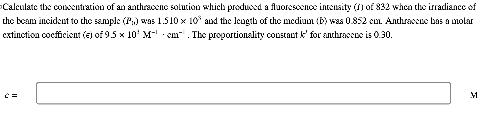 Solved Calculate the concentration of an anthracene solution | Chegg.com