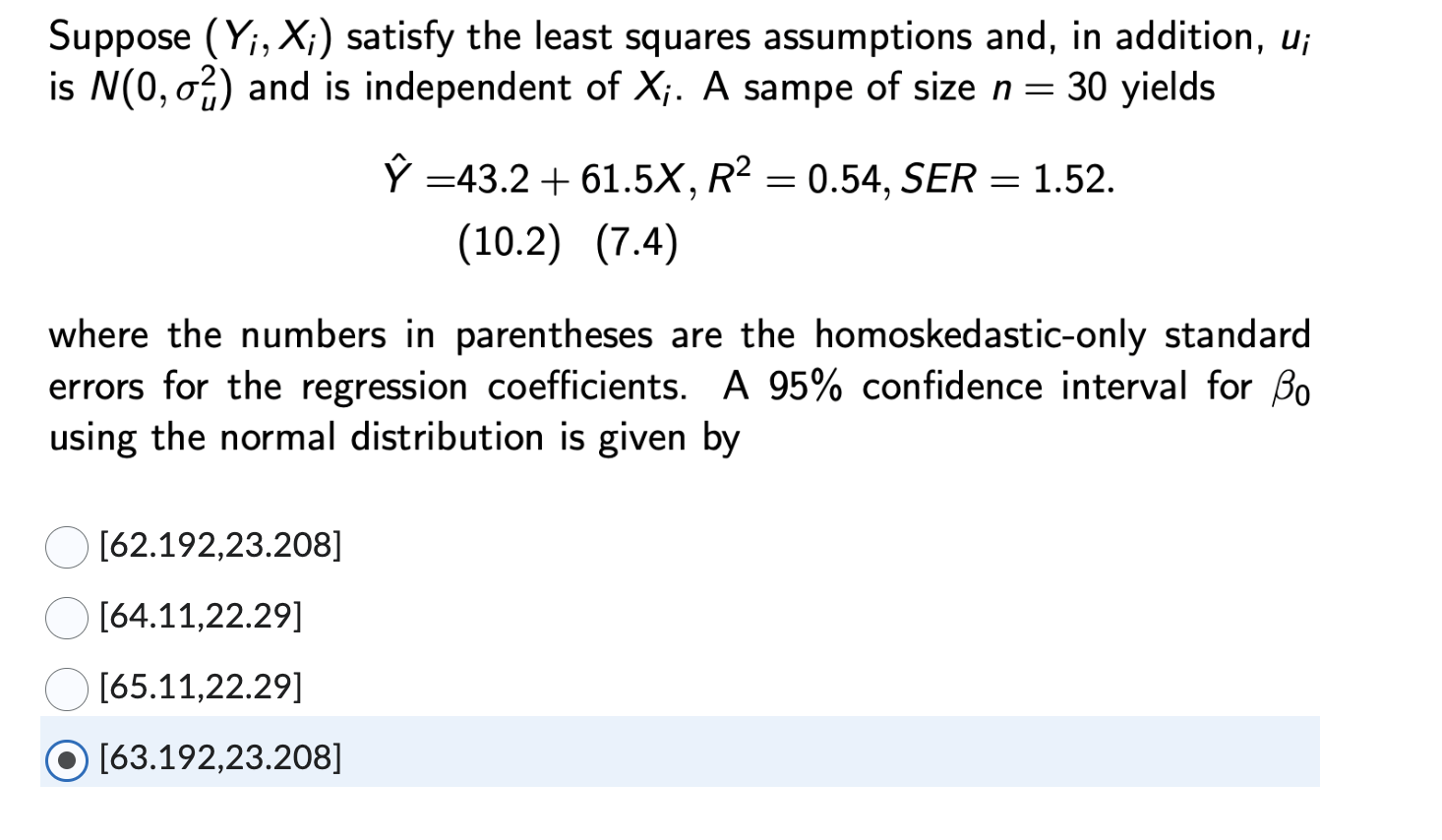 Suppose (Yi,xi) ﻿satisfy the least squares | Chegg.com