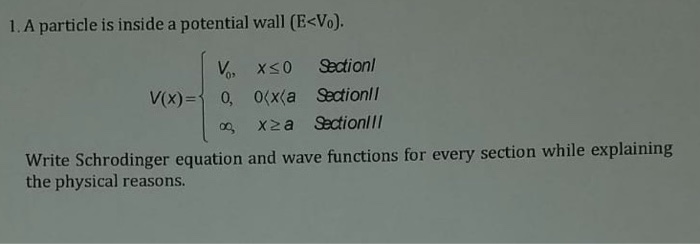 Solved 1. A particle is inside a potential wall (E | Chegg.com