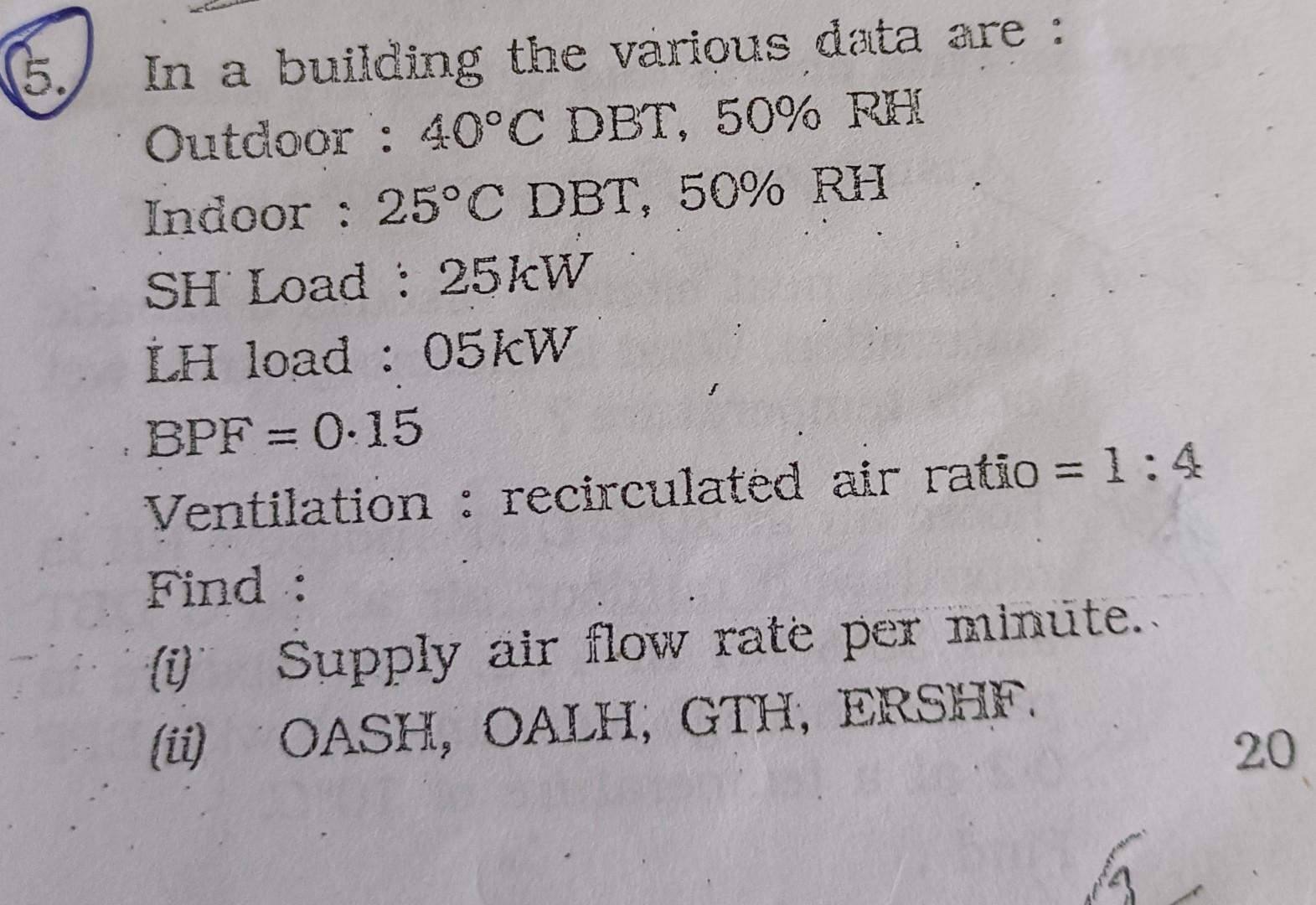 Solved In a building the various data are : Outdoor: | Chegg.com