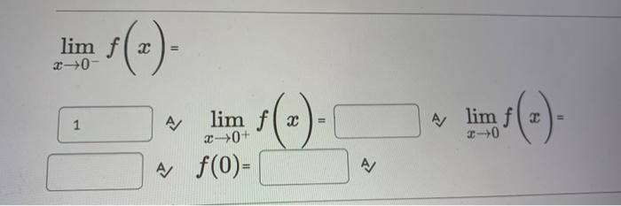 Solved limx→0−f(x)= A limx→0+f(x)= A limx→0f(x)= A f(0)= | Chegg.com