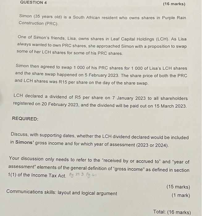 Solved QUESTION 4 (16 marks) Simon ( 35 years old) is a | Chegg.com