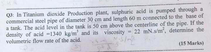 Solved Q3: In Titanium dioxide Production plant, sulphuric | Chegg.com