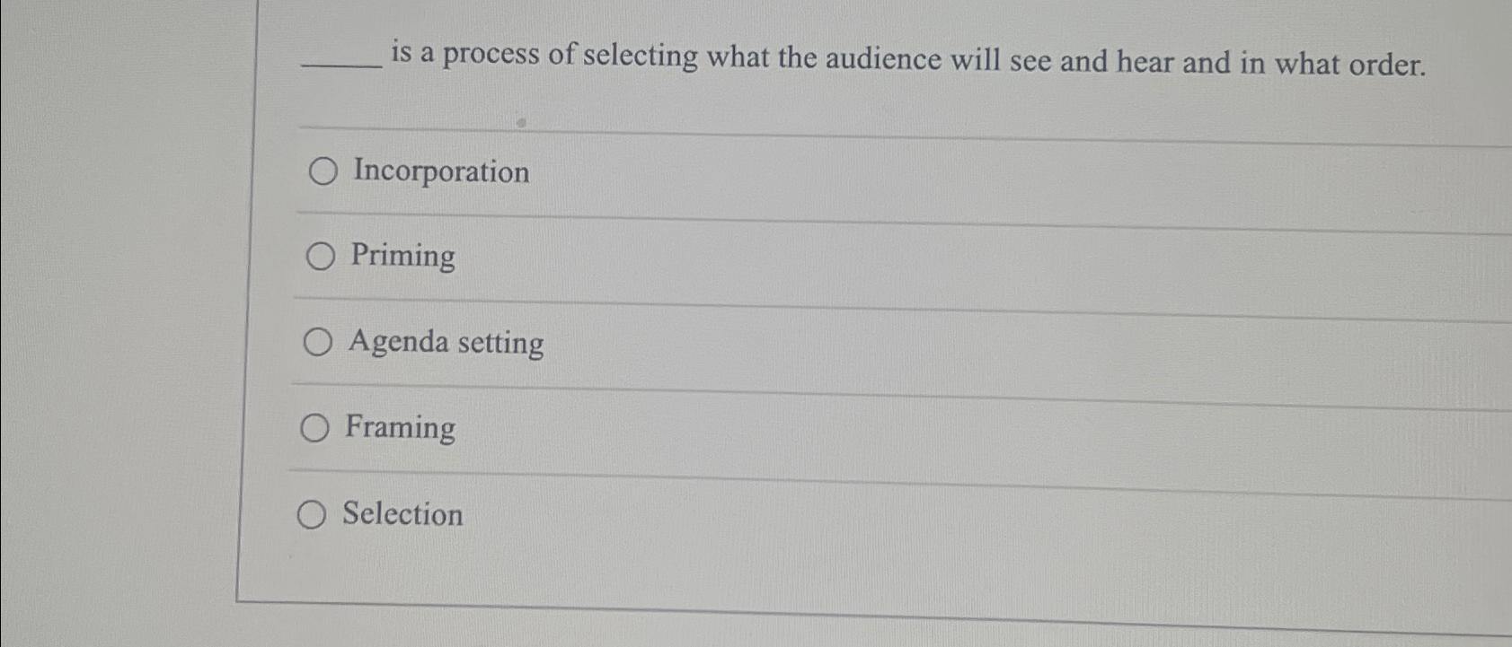 Solved is a process of selecting what the audience will see | Chegg.com