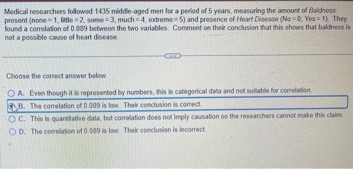 Solved Medical researchers followed 1435 middle-aged men for | Chegg.com
