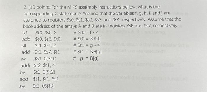 Solved 2, (10 points) For the MIPS assembly instructions | Chegg.com