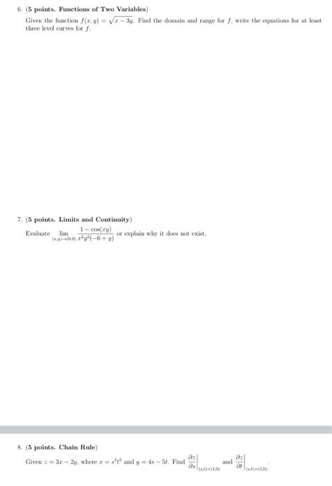 Solved 6 5 Points Functions Of Two Variables Given The 