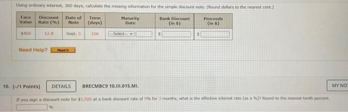 Solved Using Ordinary Interest 360 Days Calculate The Chegg