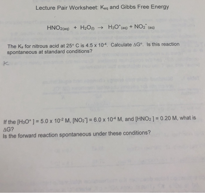 Solved Lecture Pair Worksheet: Keq and Gibbs Free Energy | Chegg.com