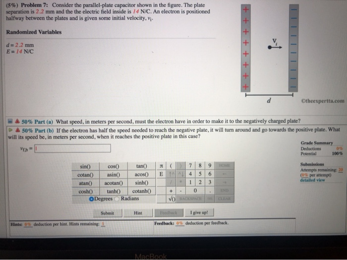 Solved 59 Problem 7 Consider The Parallel Plate Capacitor