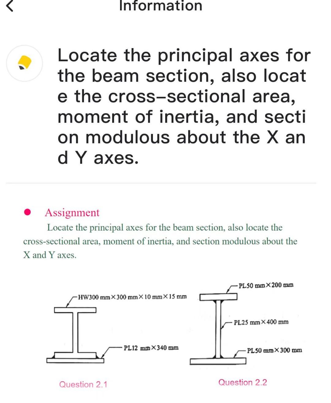 Solved Information Locate the principal axes for the beam | Chegg.com