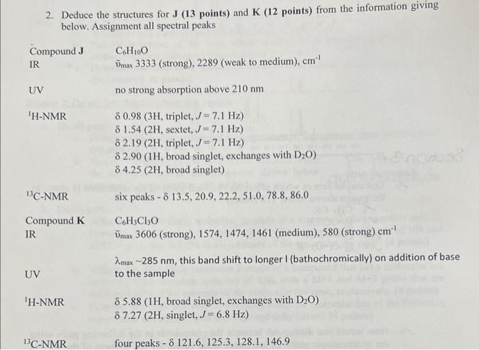 2. Deduce the structures for J (13 points) and K (12 | Chegg.com