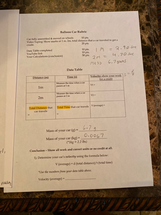 Solved Balloon Car Rubric 20 pts. 10 pts Car fully assembled | Chegg.com
