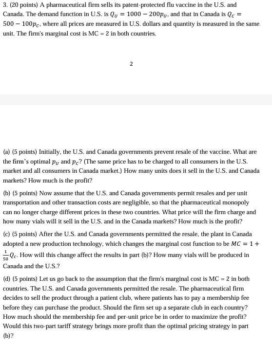 Solved 3. (20 ﻿points) ﻿A pharmaceutical firm sells its | Chegg.com
