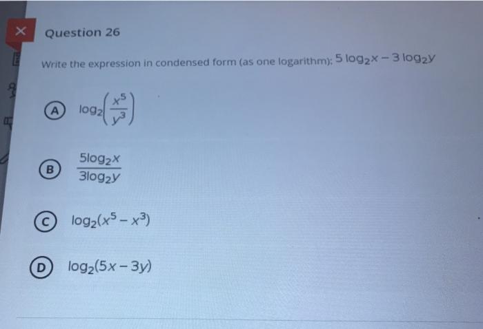 Solved Question 26 Write the expression in condensed form | Chegg.com