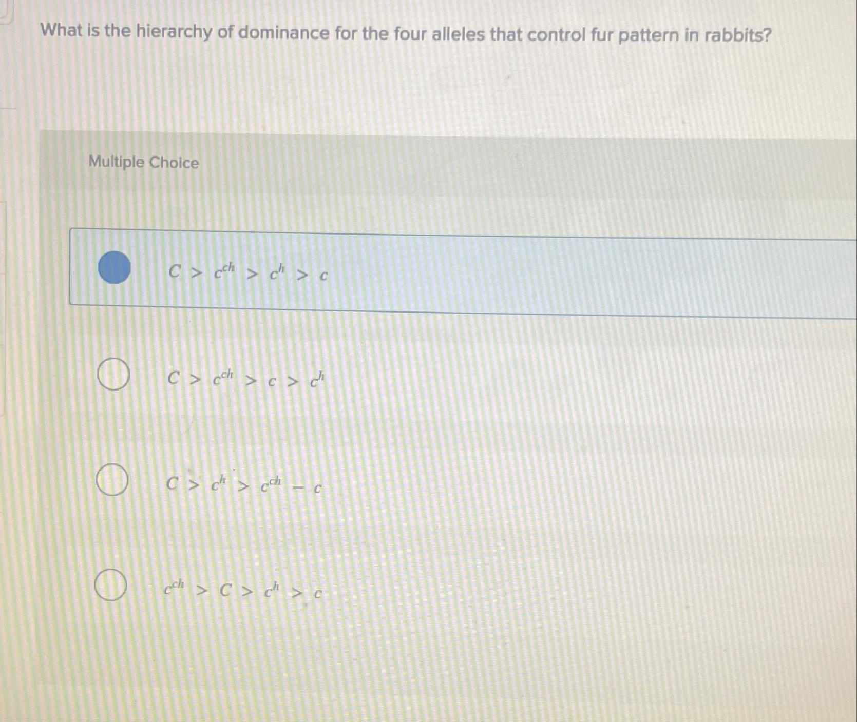 Solved What is the hierarchy of dominance for the four | Chegg.com
