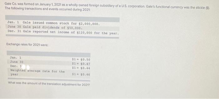 Solved Gale Co. was formed on January 1, 2021 as a wholly | Chegg.com