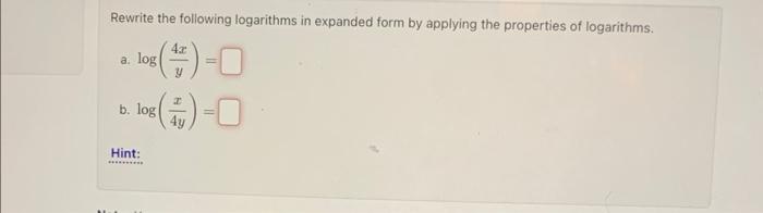 Solved Rewrite the following logarithms in expanded form by | Chegg.com