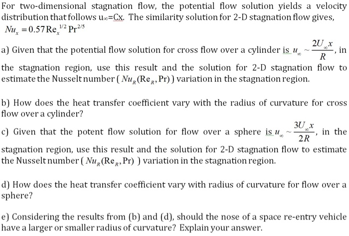 Solved For two-dimensional stagnation flow, the potential | Chegg.com