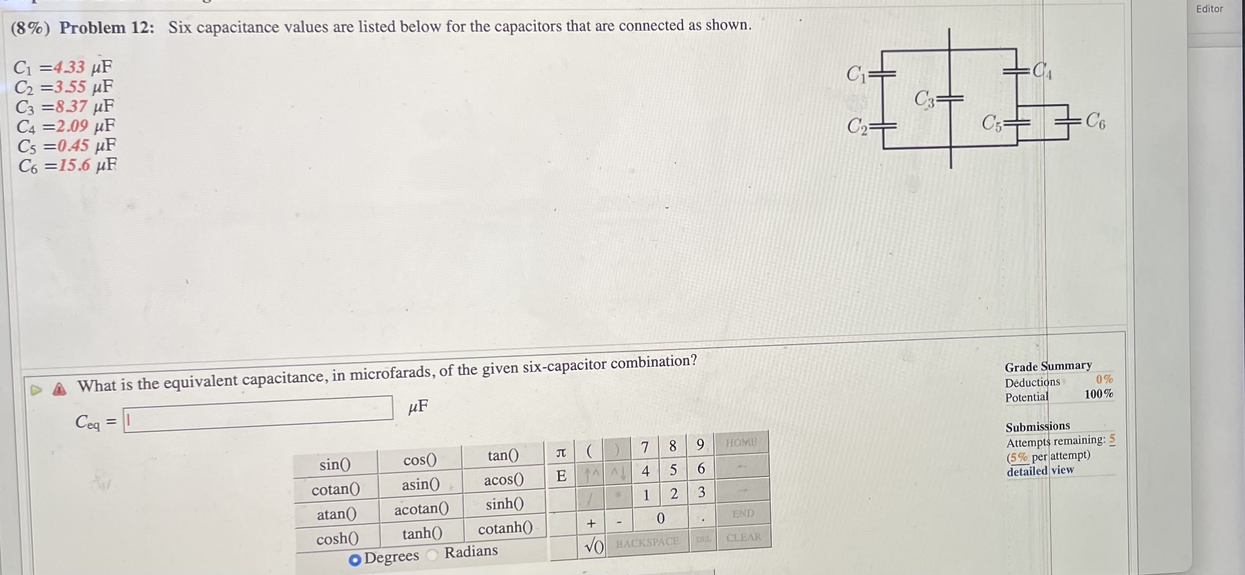 Solved Six capacitance values are listed below for the | Chegg.com