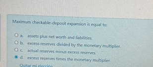 Solved Maoimum checkable-deposit expansion is equal to:a, | Chegg.com