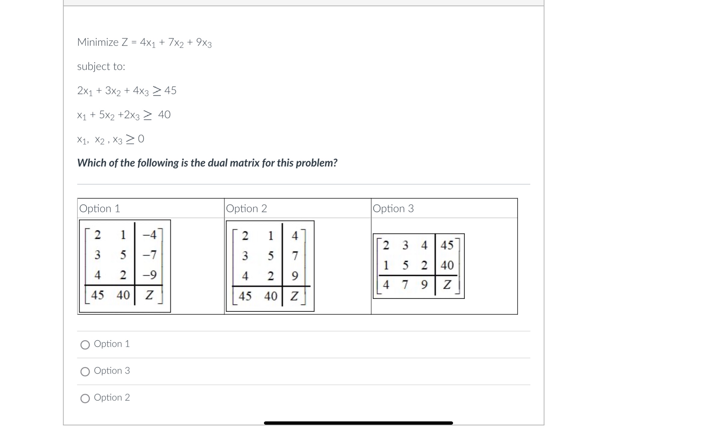 Solved Minimize Z=4x1+7x2+9x3subject | Chegg.com