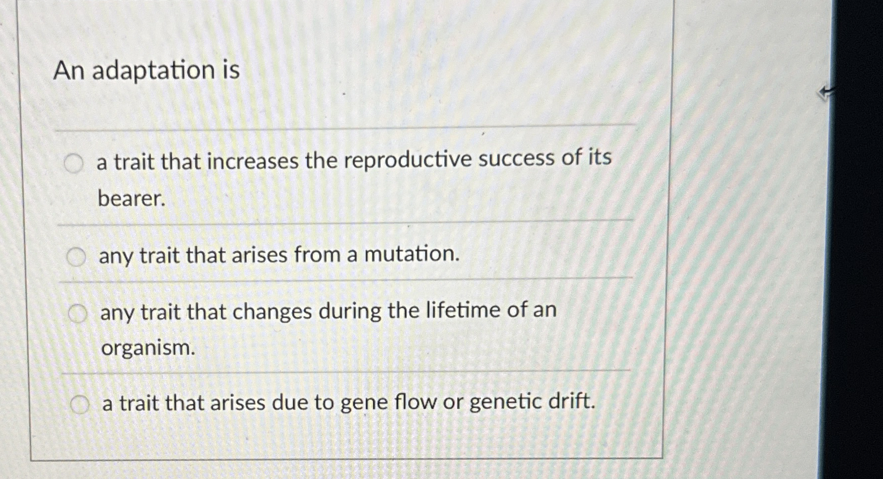 An adaptation isq,a trait that increases the | Chegg.com