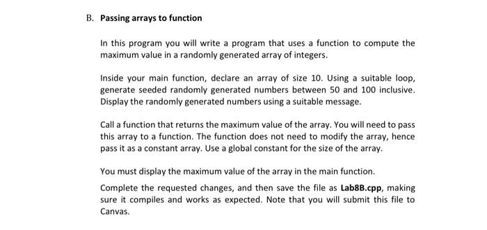 Solved B. Passing arrays to function In this program you | Chegg.com