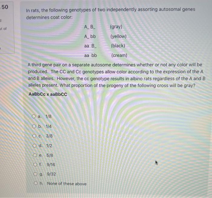 Solved .50 ut of In rats, the following genotypes of two | Chegg.com
