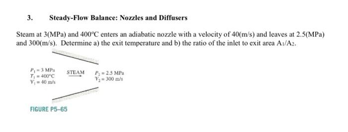Solved 3. Steady-Flow Balance: Nozzles and Diffusers Steam | Chegg.com