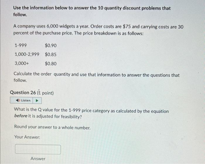 Solved Use the information below to answer the 10 quantity | Chegg.com