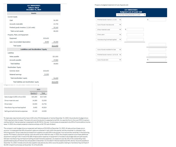 Solved Lily Industries balance sheet at December 31,2024 ﻿is | Chegg.com