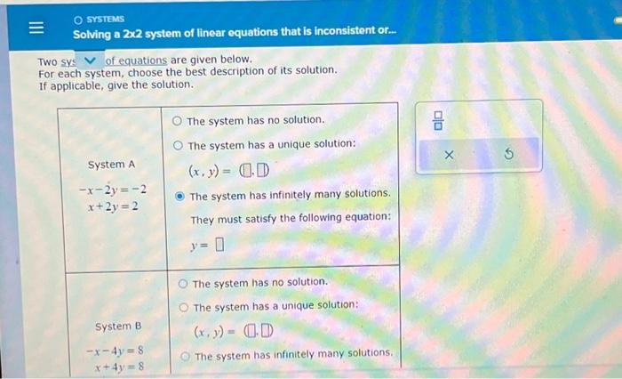 Solved Solving a 2×2 system of linear equations that is | Chegg.com