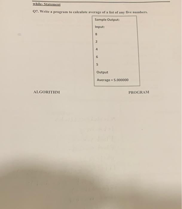 Solved Q7 Write A Program To Calculate Average Of A List Of 
