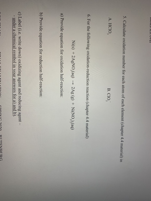 Solved HUIUS ICI UVEL 5. Calculate oxidation number for each | Chegg.com