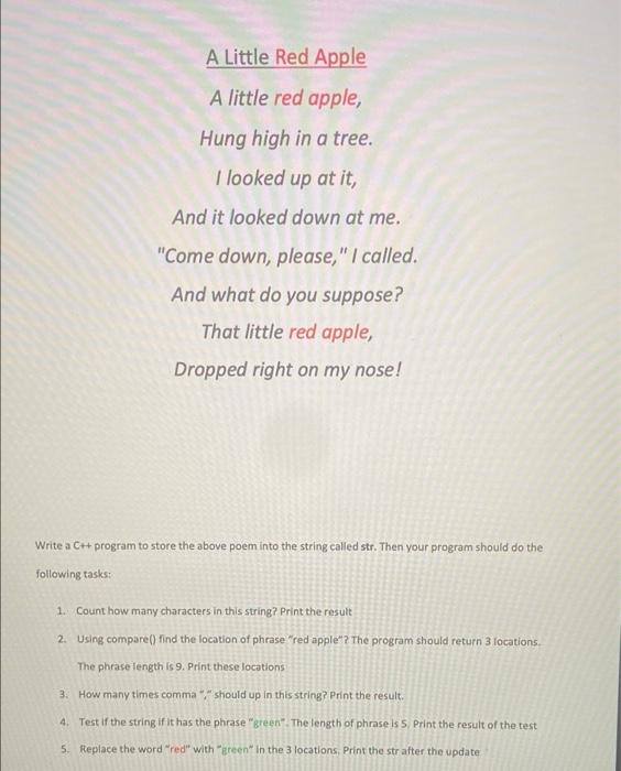 Solved A Little Red Apple A little red apple, Hung high in a | Chegg.com