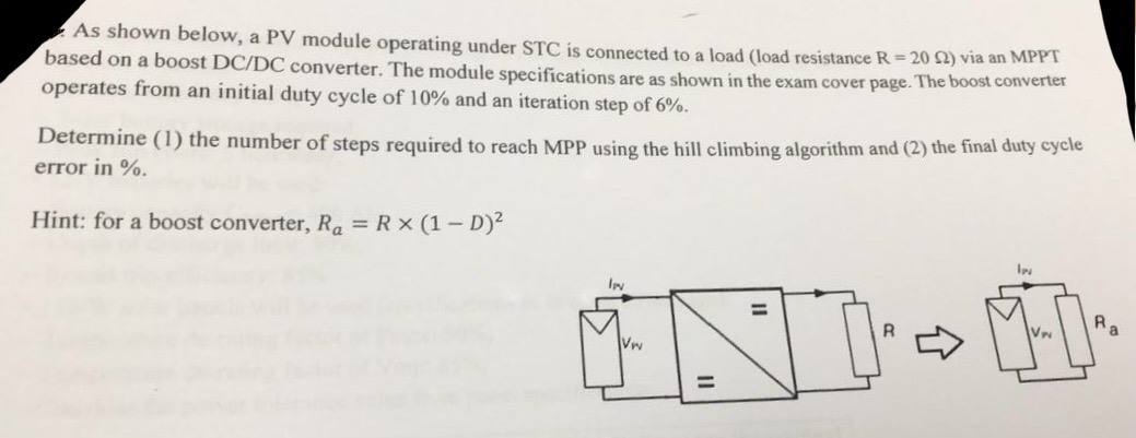 Solved As shown below, a PV module operating under STC is | Chegg.com