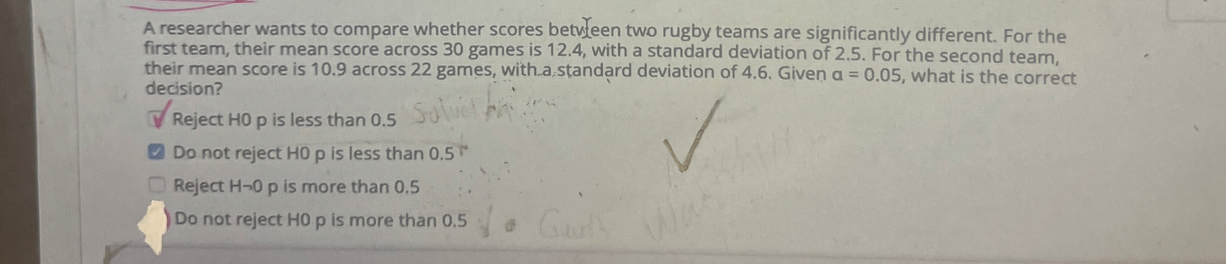 Solved A researcher wants to compare whether scores betveen | Chegg.com