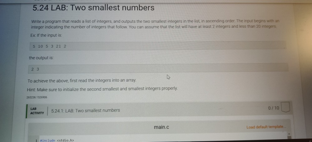 5 24 Lab Two Smallest Numbers Write A Program That