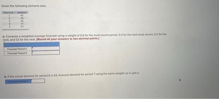 Solved Compute a three-period moving average forecast given | Chegg.com