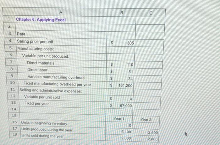 Solved 1 2 3 Data 4 5 A Chapter 6: Applying Excel 6 7 | Chegg.com