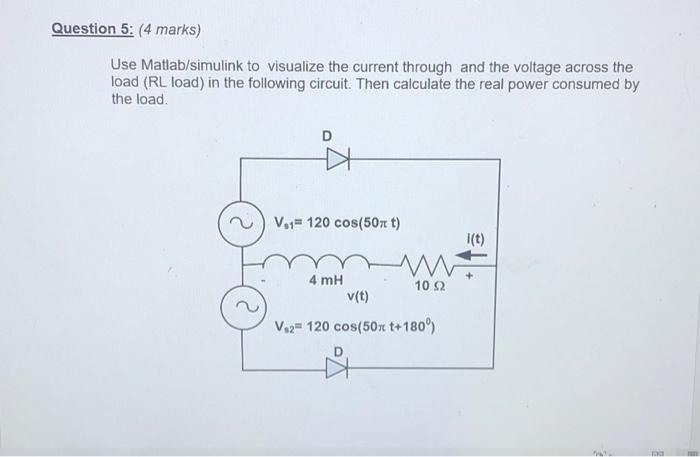 Solved Question 5: (4 marks) Use Matlab/simulink to | Chegg.com