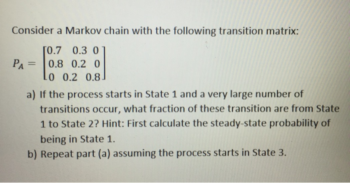 Solved Consider a Markov chain with the following transition | Chegg.com