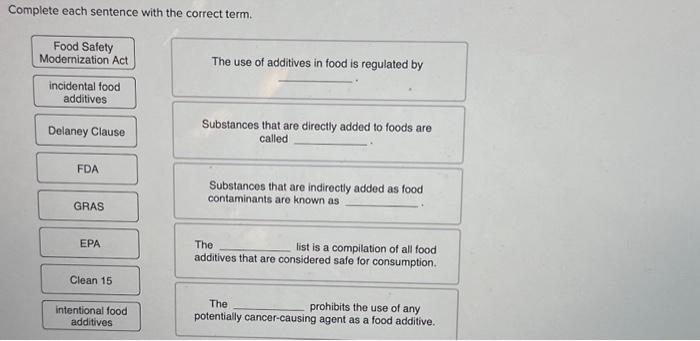 Solved Complete each sentence with the correct term. Food | Chegg.com
