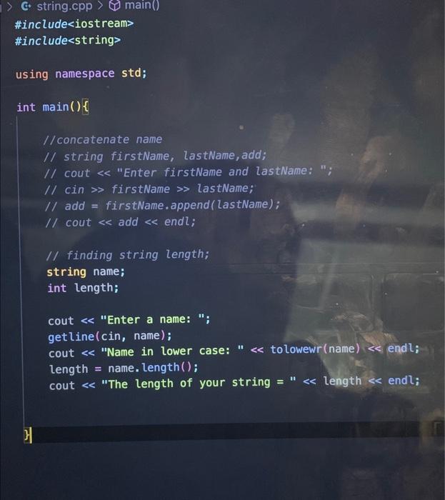 Solved c. string.cpp > main() include include sing namespace | Chegg.com