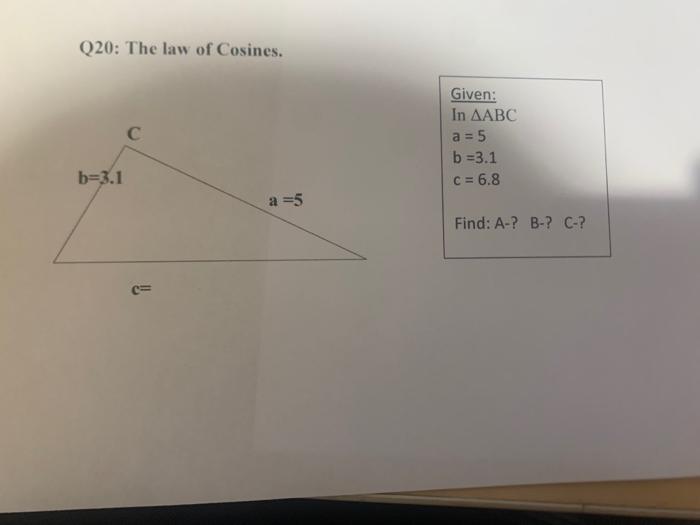 Solved Q20: The law of Cosines. | Chegg.com
