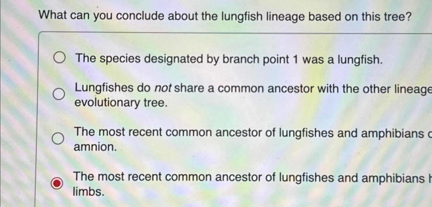 Solved What can you conclude about the lungfish lineage | Chegg.com