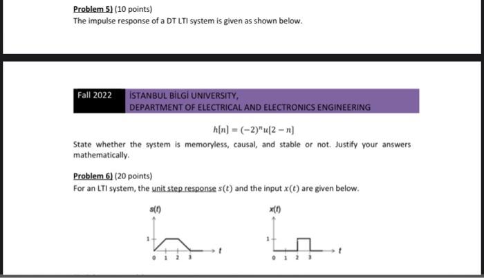 Solved Problem 5) (10 points) The impulse response of a DT | Chegg.com