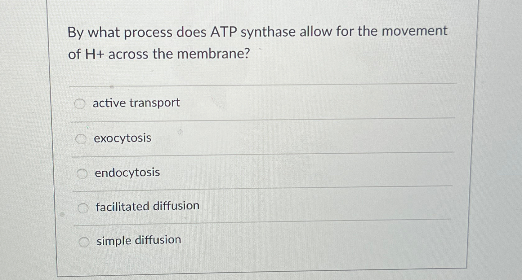 Solved By what process does ATP synthase allow for the | Chegg.com