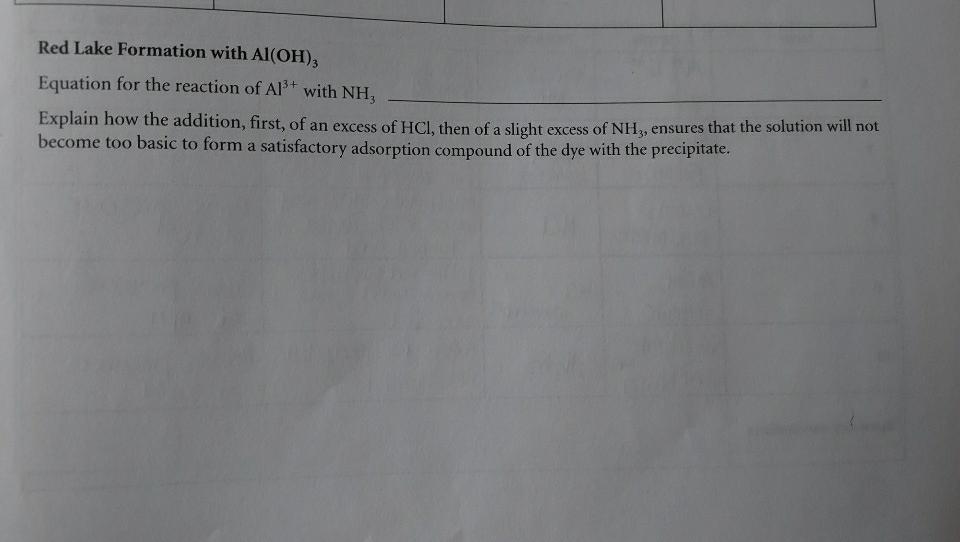 Solved Red Lake Formation with Al(OH)3 Equation for the | Chegg.com